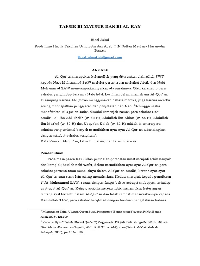 Tafsir Bi Matsur Dan Bi Al-Ray | PDF