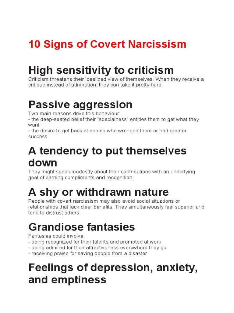 10 Signs of Covert Narcissism | PDF | Narcissism | Envy