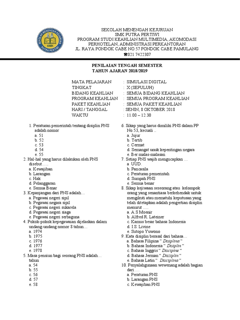 Soal PTS Kepegawaian OTKP Kelas XII | PDF
