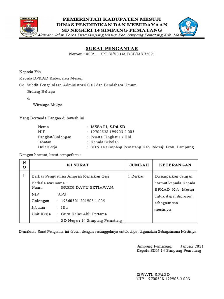 Surat Pengantar Amprah Naik Gaji Berkala | PDF