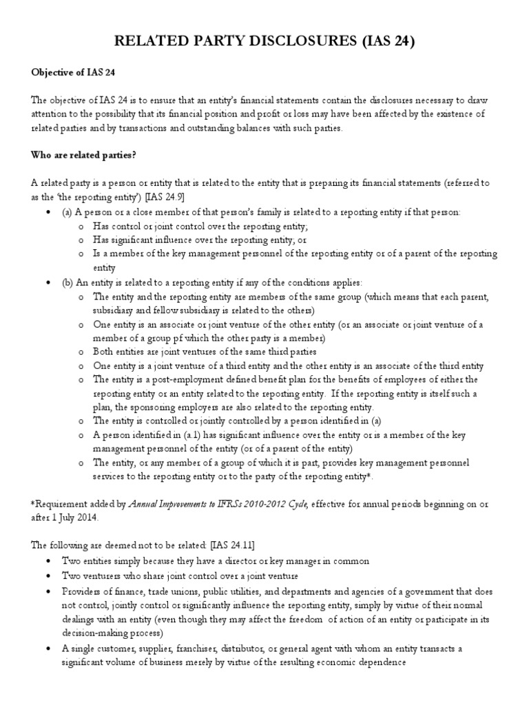 IAS 24 Related Party Disclosures | PDF | Subsidiary | Financial Statement