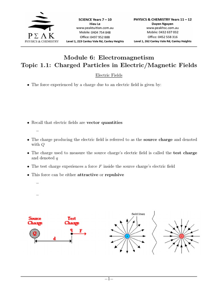 Module 6: Electromagnetism Topic 1.1: Charged Particles in Electric ...