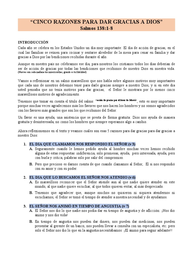Cinco Razones para Dar Gracias A Dios | PDF | Salmos | Dios