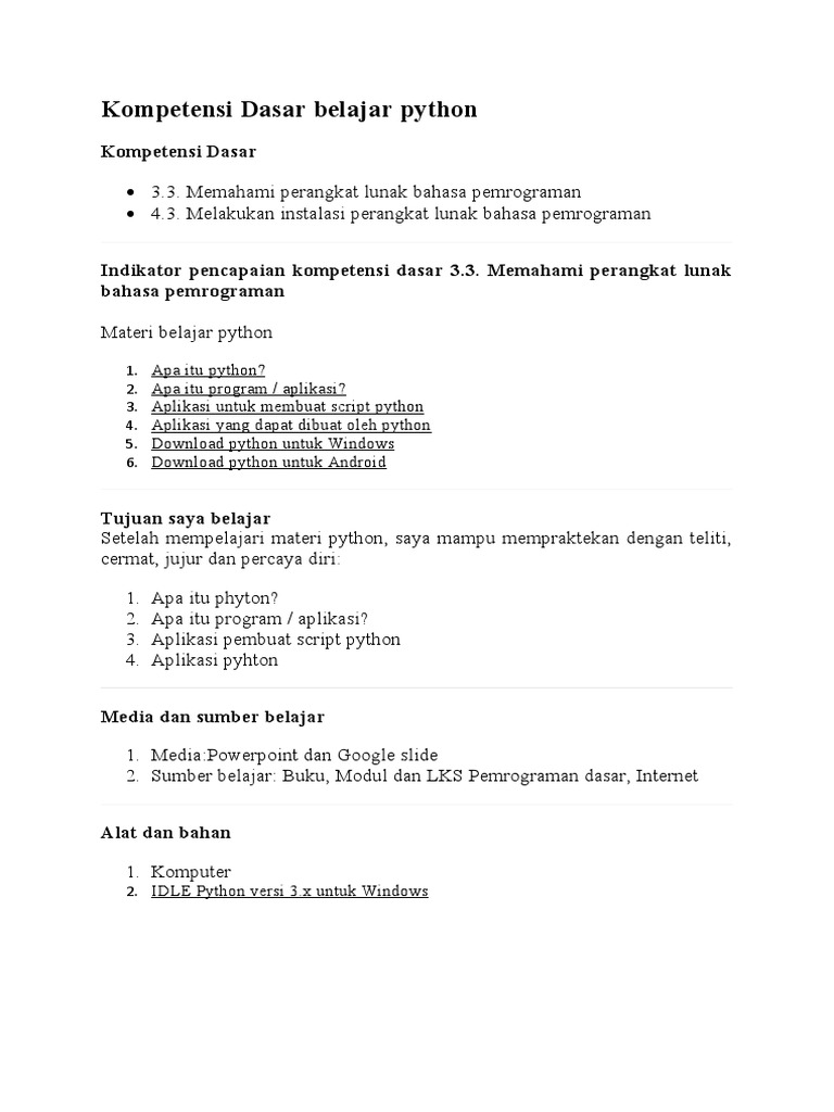 Kompetensi Dasar Belajar Python | PDF