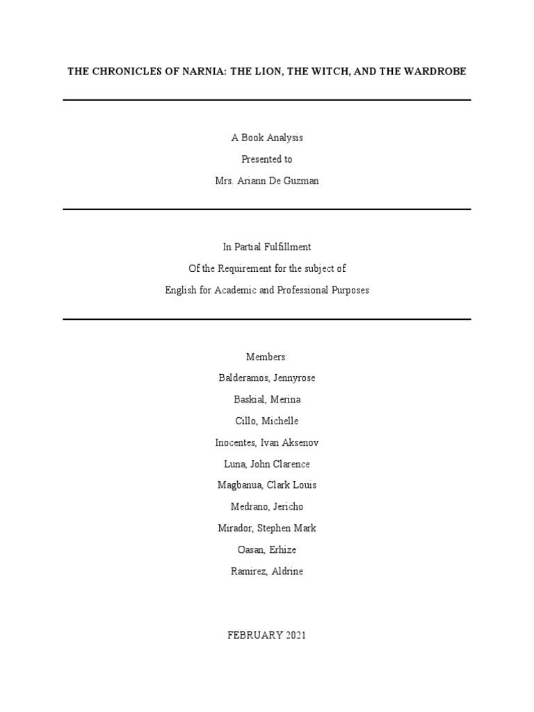 The Chronicles of Narnia: The Lion, The Witch, and The Wardrobe | PDF ...
