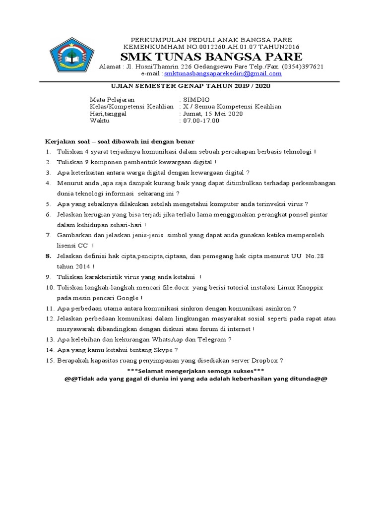 Soal PAS SIMDIG X Genap | PDF