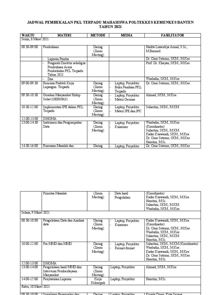 Jadwal Pembekalan PKL Terpadu 2021 | PDF | Komputer