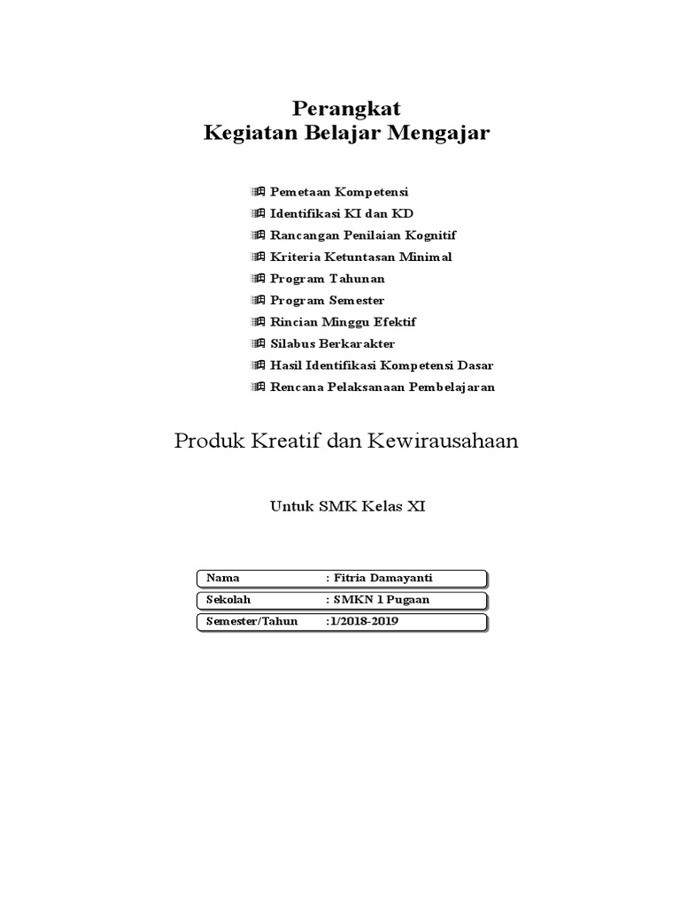 RPP - Produk Kreatif Dan Kewirausahaan 11 (Semua Bidang Keahlian) | PDF