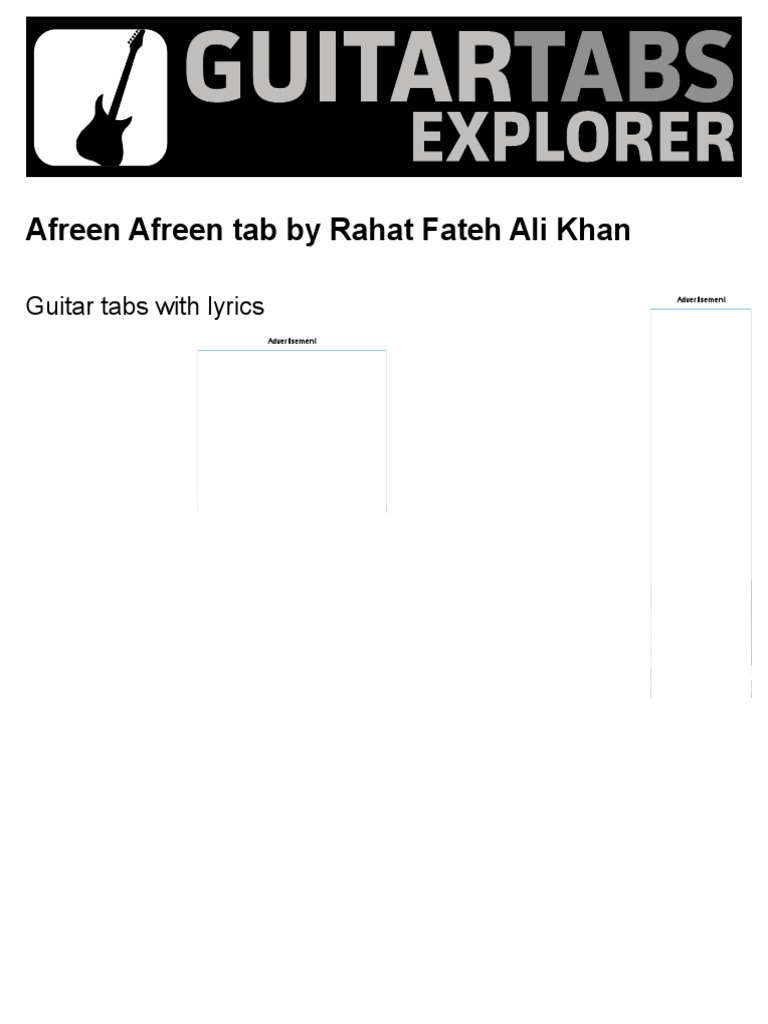AFREEN AFREEN Guitar Tabs by Rahat Fateh Ali Khan - Guitar Tabs ...