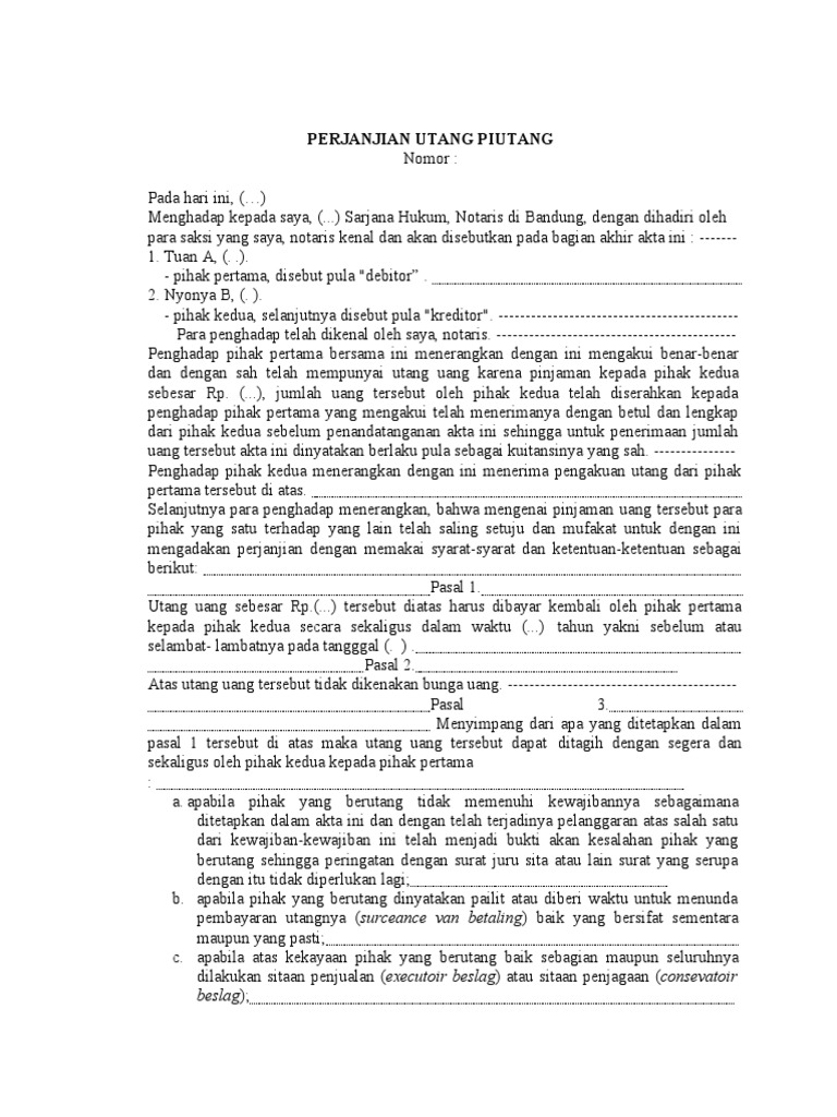 Contoh Perjanjian Utang Piutang | PDF