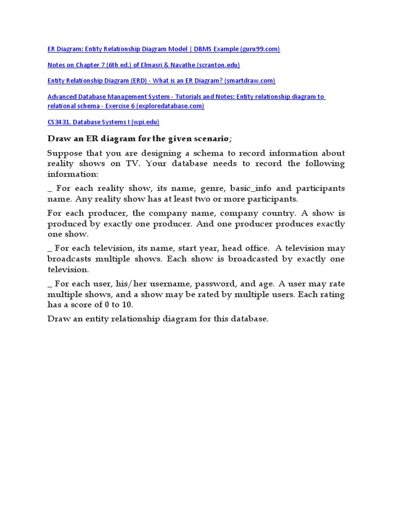 Entity Relationship Diagram for a Reality TV Show Database | PDF