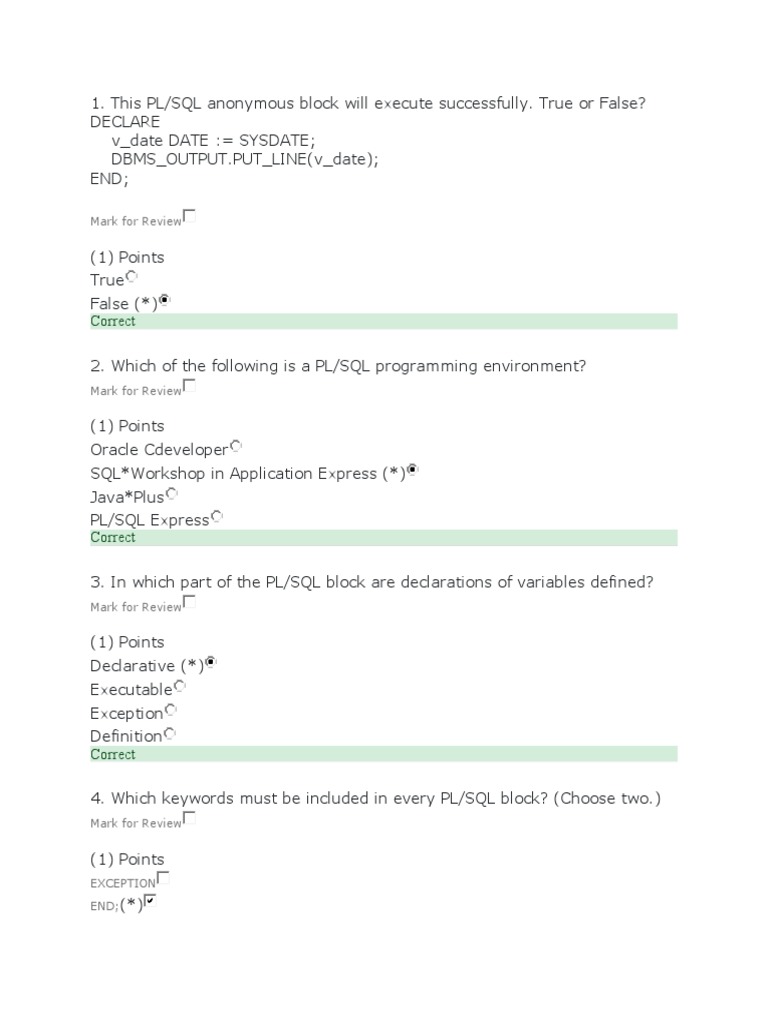 Quiz 1 | PDF | Pl/Sql | Sql