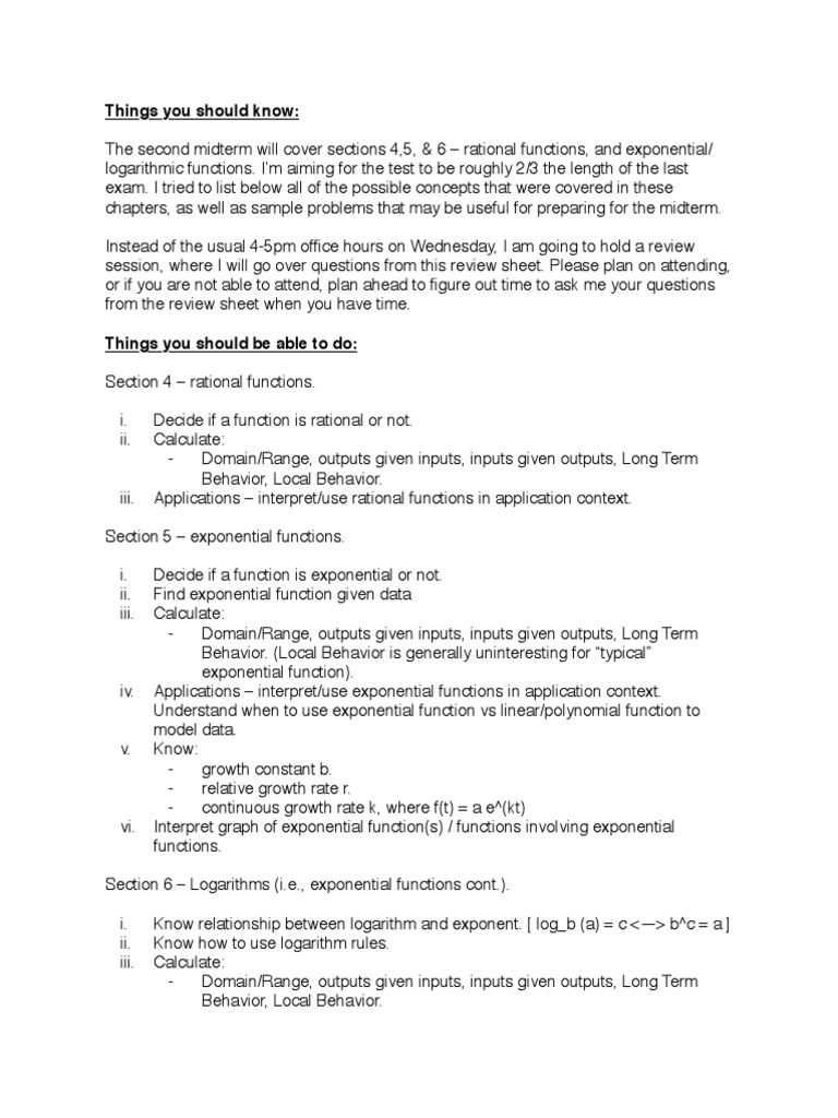 Math 111 Midterm #2 Practice Problems | PDF | Logarithm | Exponential ...
