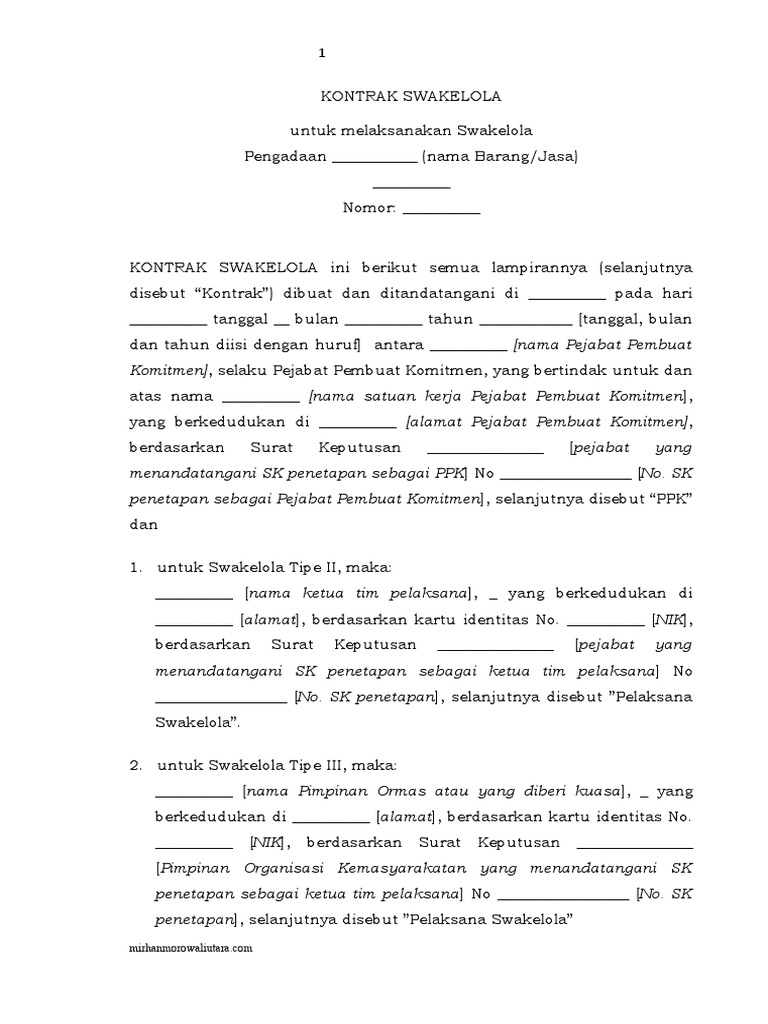 Kontrak Swakelola Tipe 1 | PDF