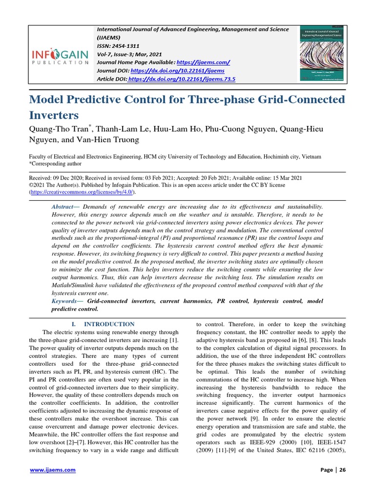Model Predictive Control For Three-Phase Grid-Connected Inverters | PDF ...