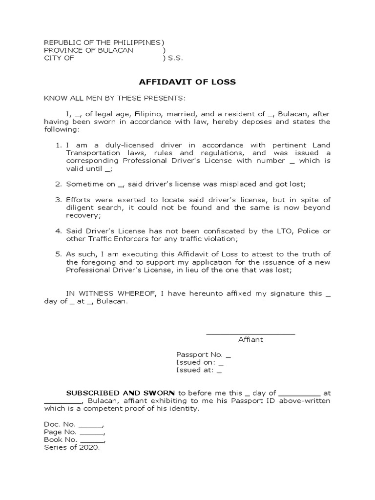 LTO Affidavit of Loss | PDF