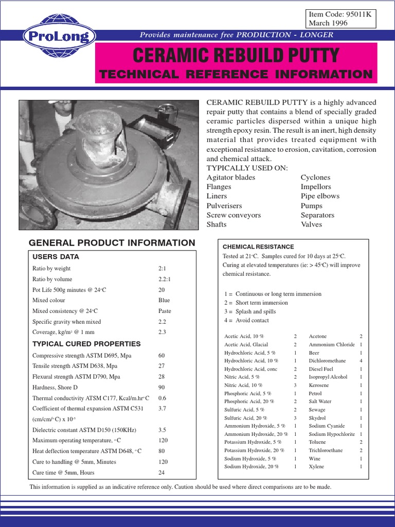 Ceramic Rebuild Putty: Technical Reference Information | PDF | Sodium ...