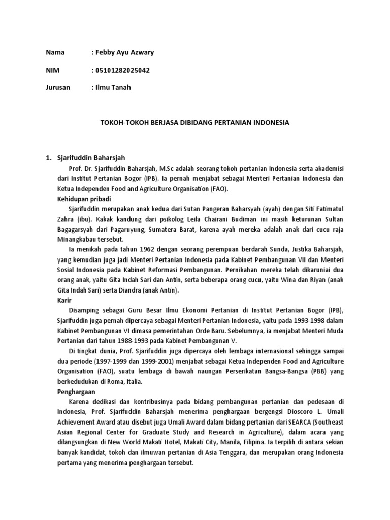 Resume Tokoh-Tokoh Pertanian. Febby (05101282025042) | PDF