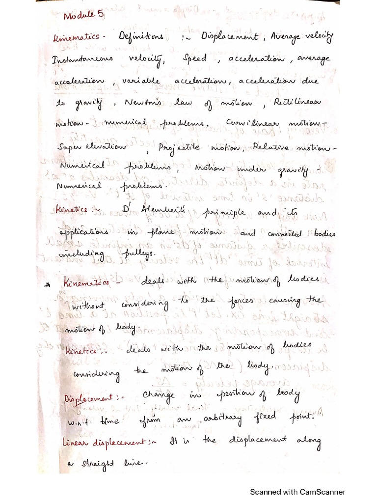 Unit 5 Lecture Notes Kinematics and Kinetics | PDF