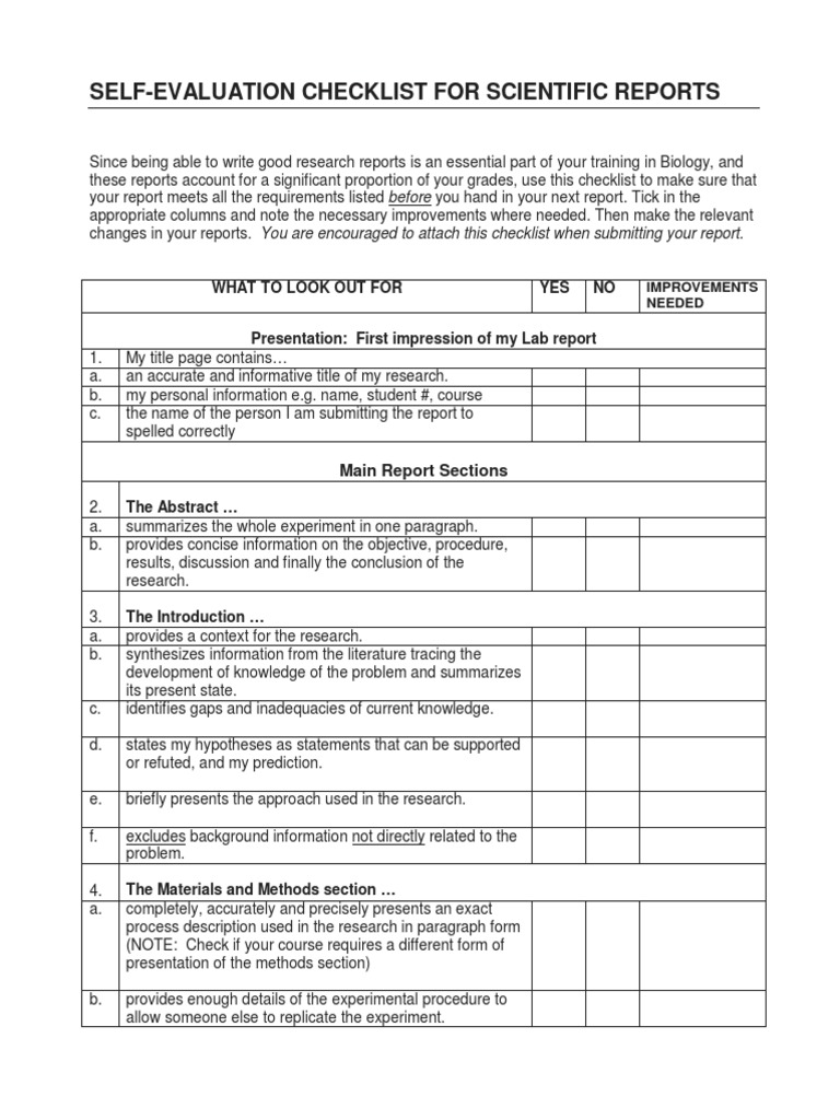 Self-Evaluation Checklist For Scientific Reports: What To Look Out For ...