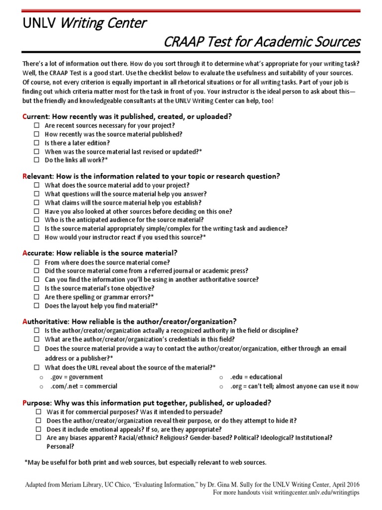 CRAAP Test For Academic Sources | PDF | Psychology | Psychological Concepts
