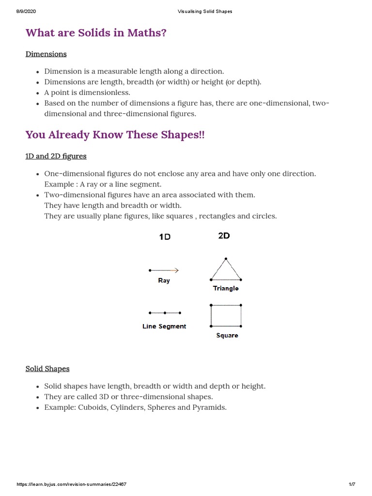 Visualising Solid Shapes Notes | PDF | Length | Shape