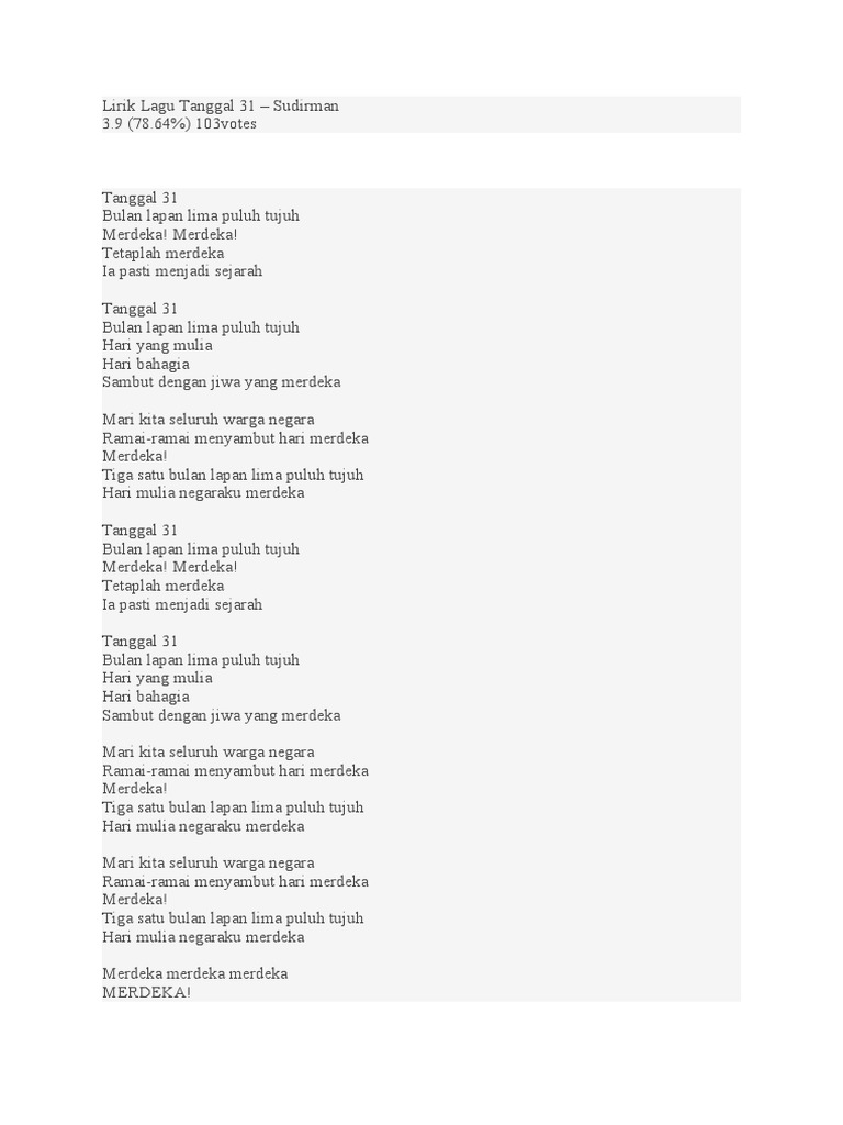 Lirik Lagu Tanggal 31 | PDF
