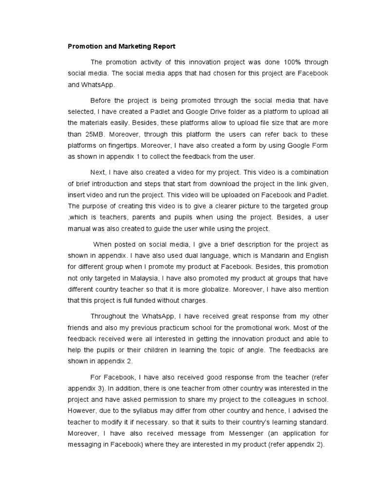 Promotion and Marketing Report | PDF | Social Media | Popular Culture ...