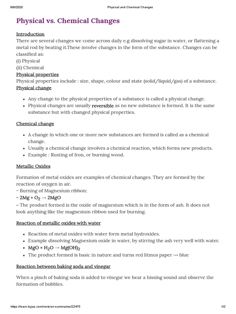 Physical and Chemical Changes Notes | PDF | Rust | Galvanization