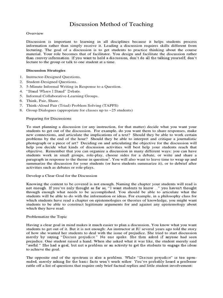 Discussion Method of Teaching | PDF | Idea | Epistemology
