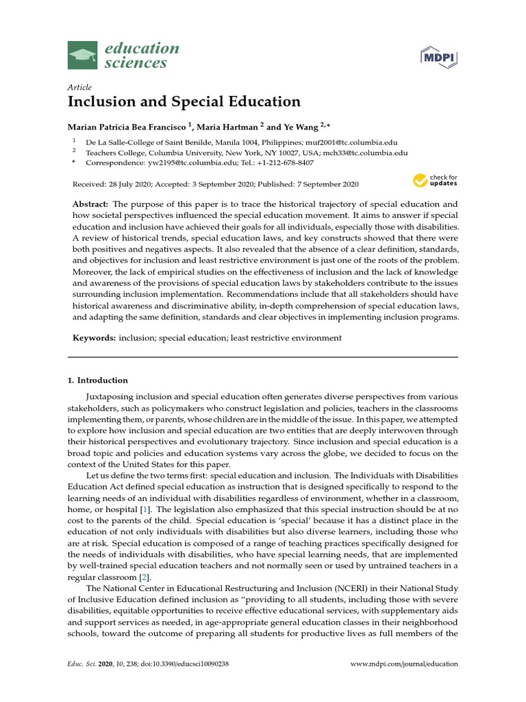Education Sciences: Inclusion and Special Education | PDF ...