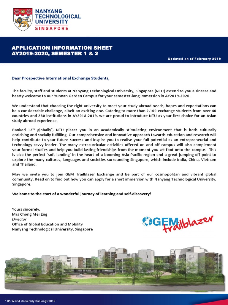 NTU GEM Trailblazer Info Sheet AY2019-2020 (Feb 2019) | PDF | Undergraduate Education ...