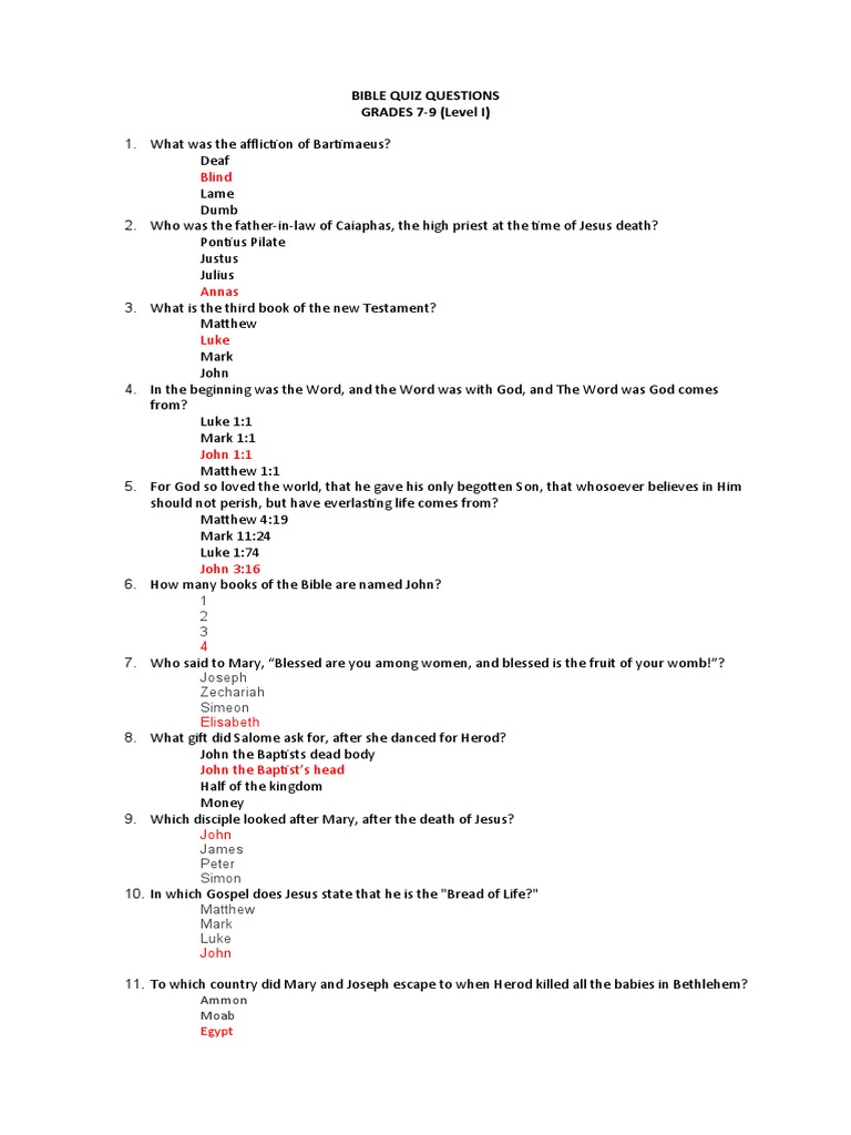 Bible Quiz Questions | PDF | John The Baptist | Christianity