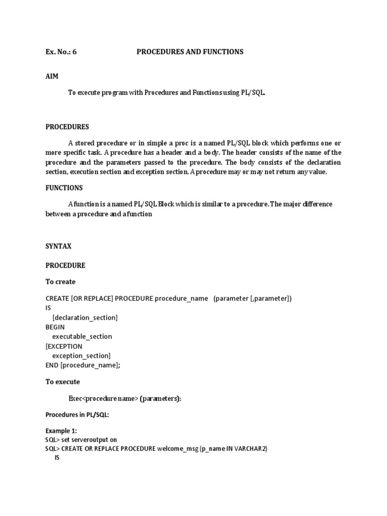 Procedureand Functions | PDF | Pl/Sql | Subroutine