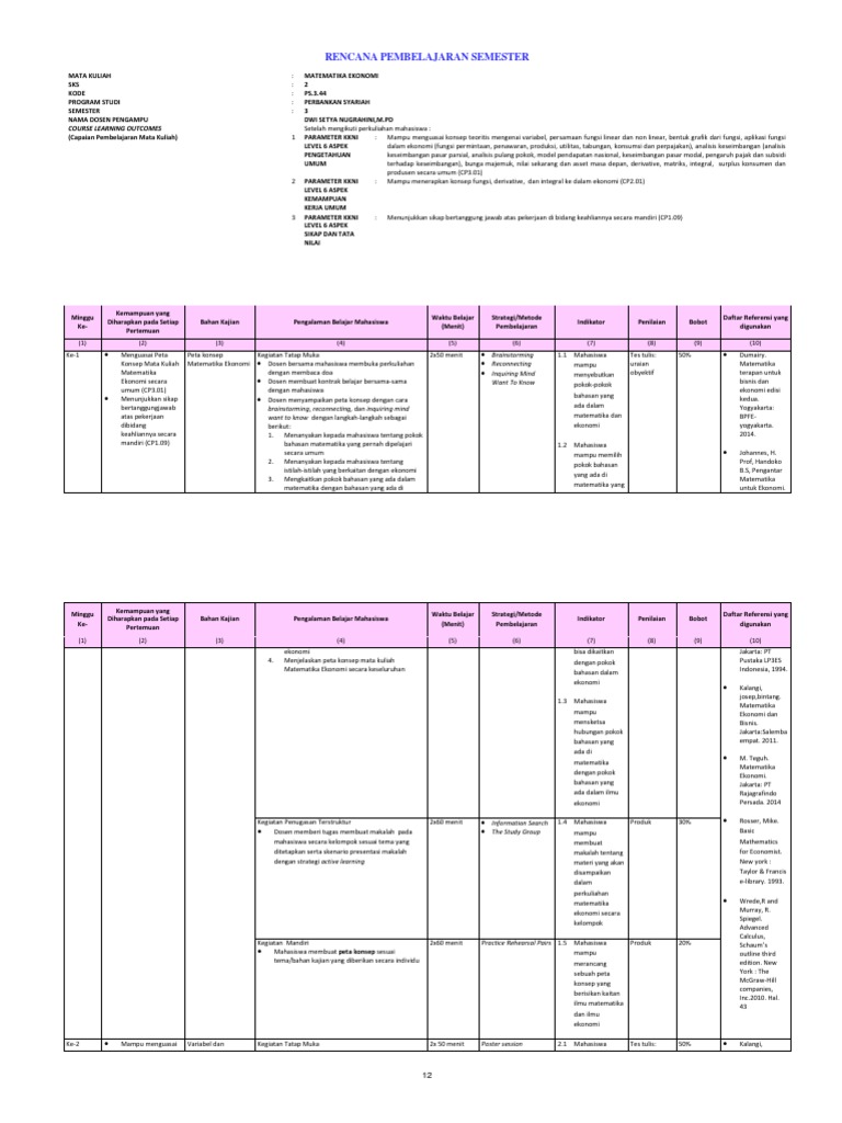 RPS Matematika Ekonomi | PDF