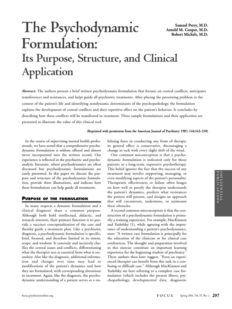 The Psychodynamic Formulation - Its Purpose, Structure and Clinical ...