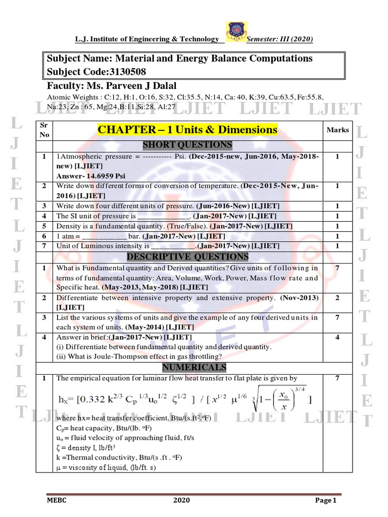 CHAPTER - 1 Units & Dimensions | PDF | Nitric Acid | Flow Measurement