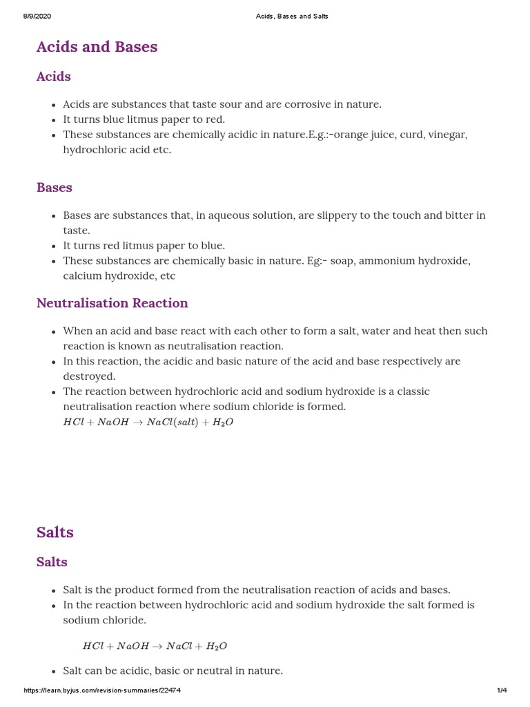 Acids, Bases and Salts Notes | PDF | Acid | Salt (Chemistry)