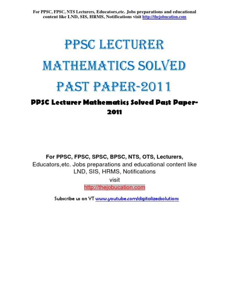 PPSC Mathematics Solved Past Paper 2011 | PDF