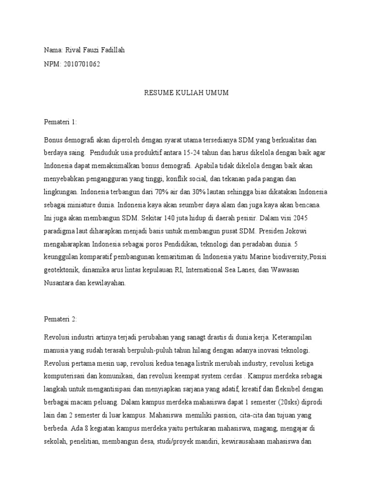 Resume Kuliah Umum | PDF