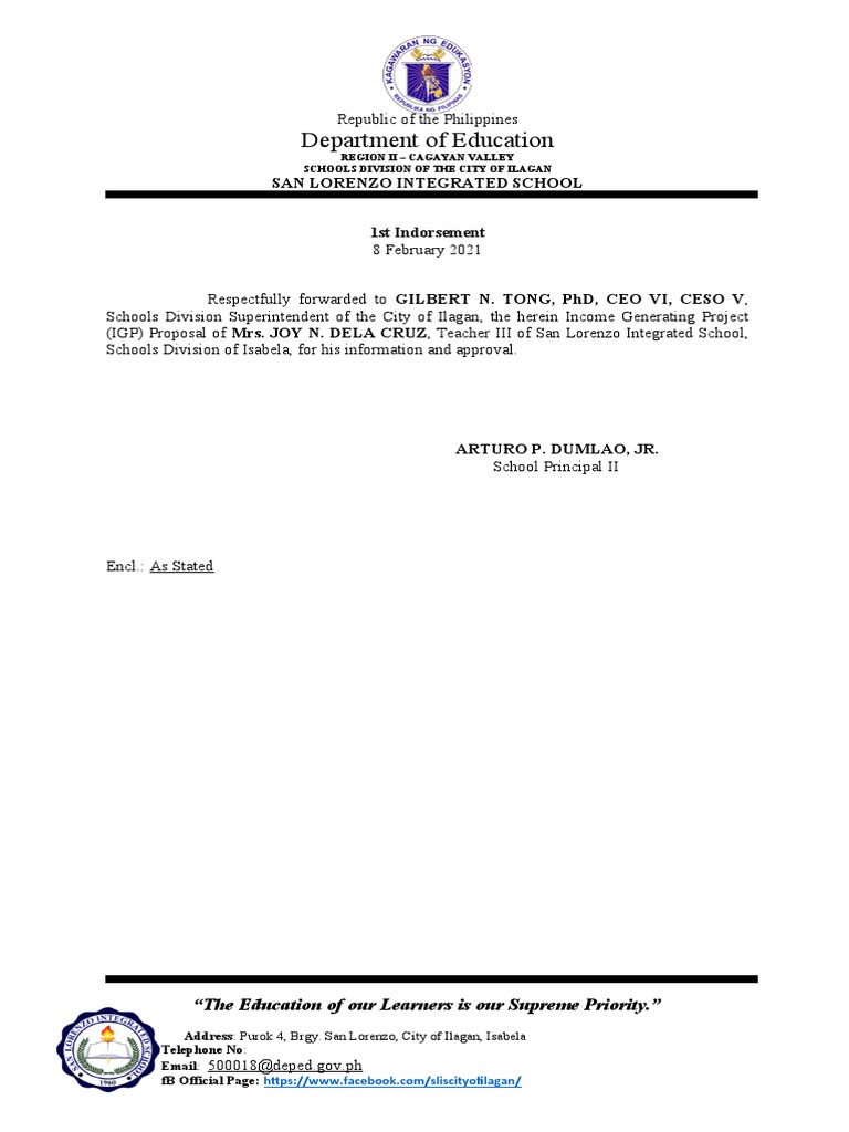 Indorsement Letter | PDF