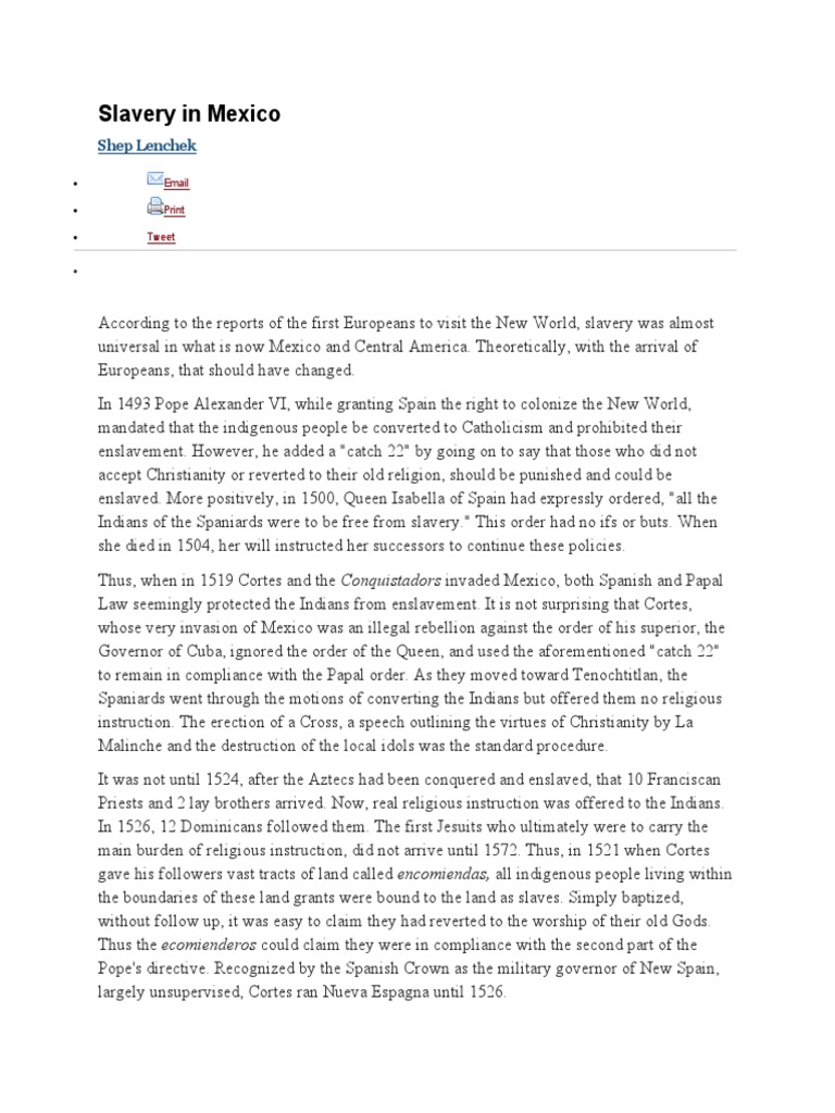 Slavery in Mexico: Shep Lenchek | PDF | Slavery | New Spain