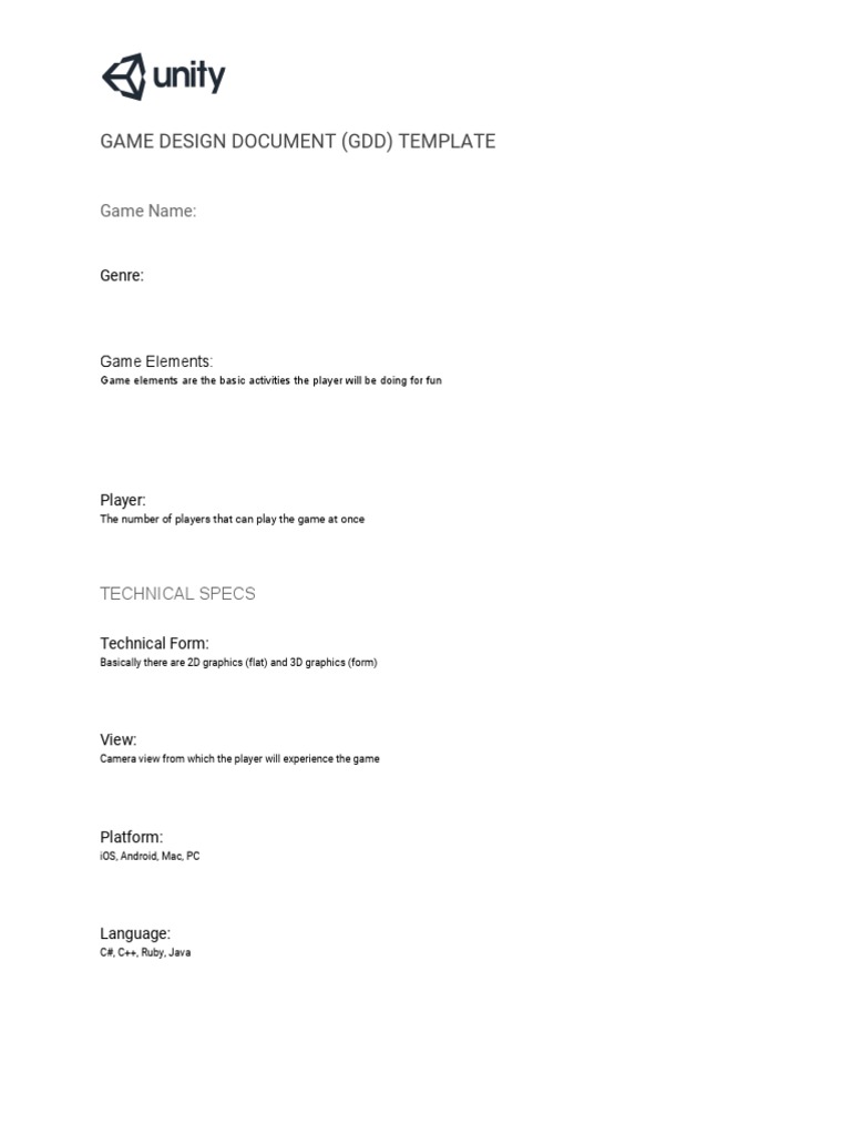 Game Design Document (GDD) Template | PDF | User Interface | Computing