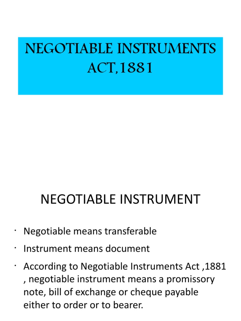 Negotiable Instruments Act 1881 | PDF | Negotiable Instrument | Cheque