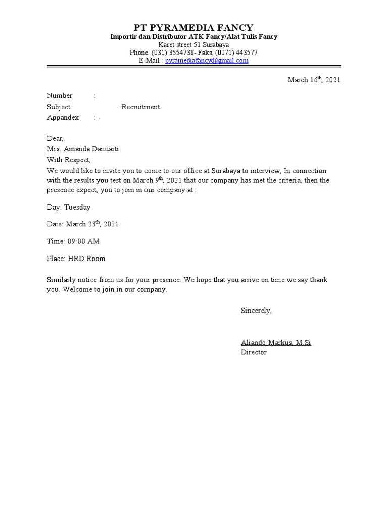 Interview Invitation Letter Template | PDF