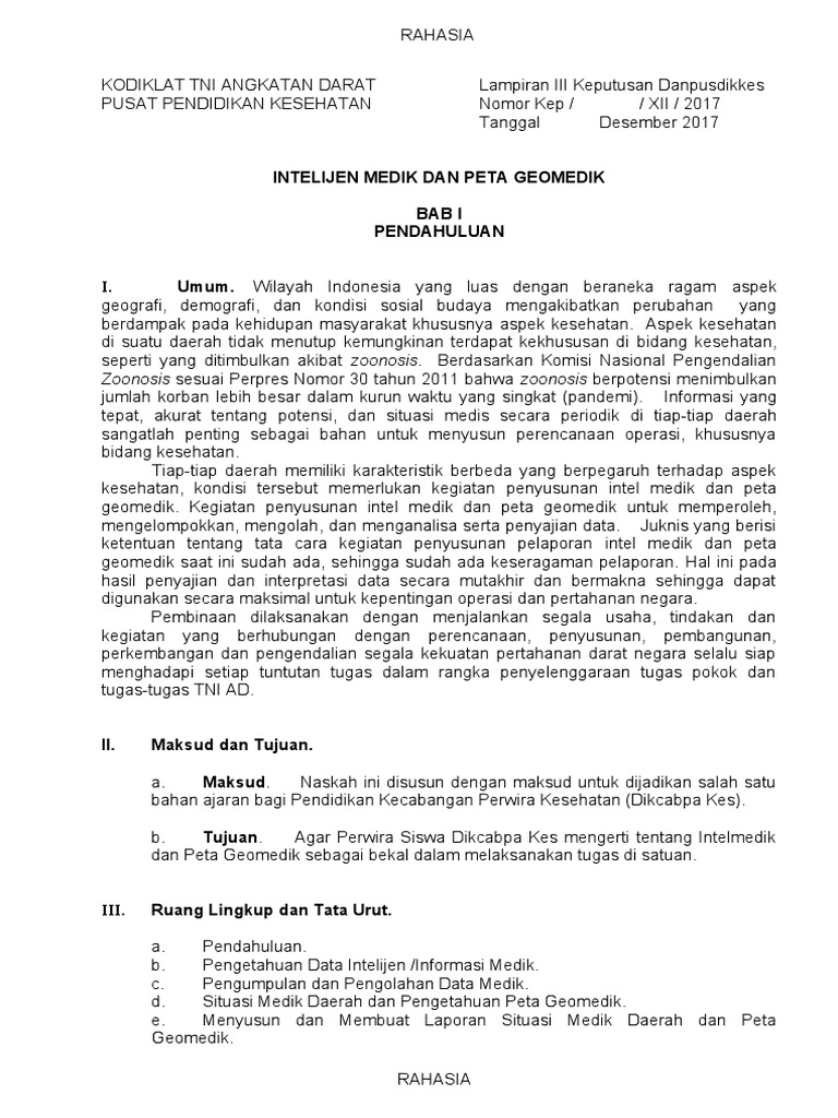 Intelijen Medik dan Geomedik TNI AD | PDF