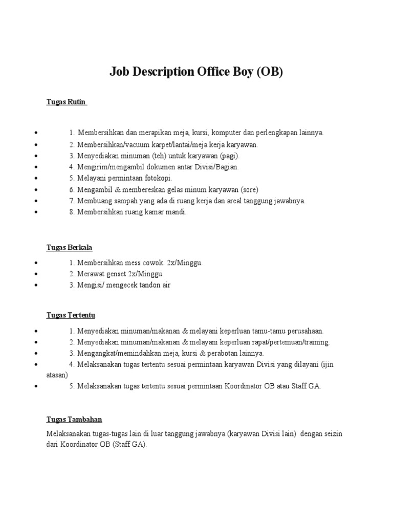 Job Description Office Boy | PDF