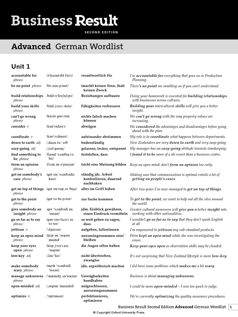 Business: Advanced German Wordlist | PDF | Business