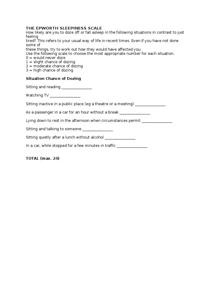 The Epworth Sleepiness Scale: Situation Chance of Dozing | PDF