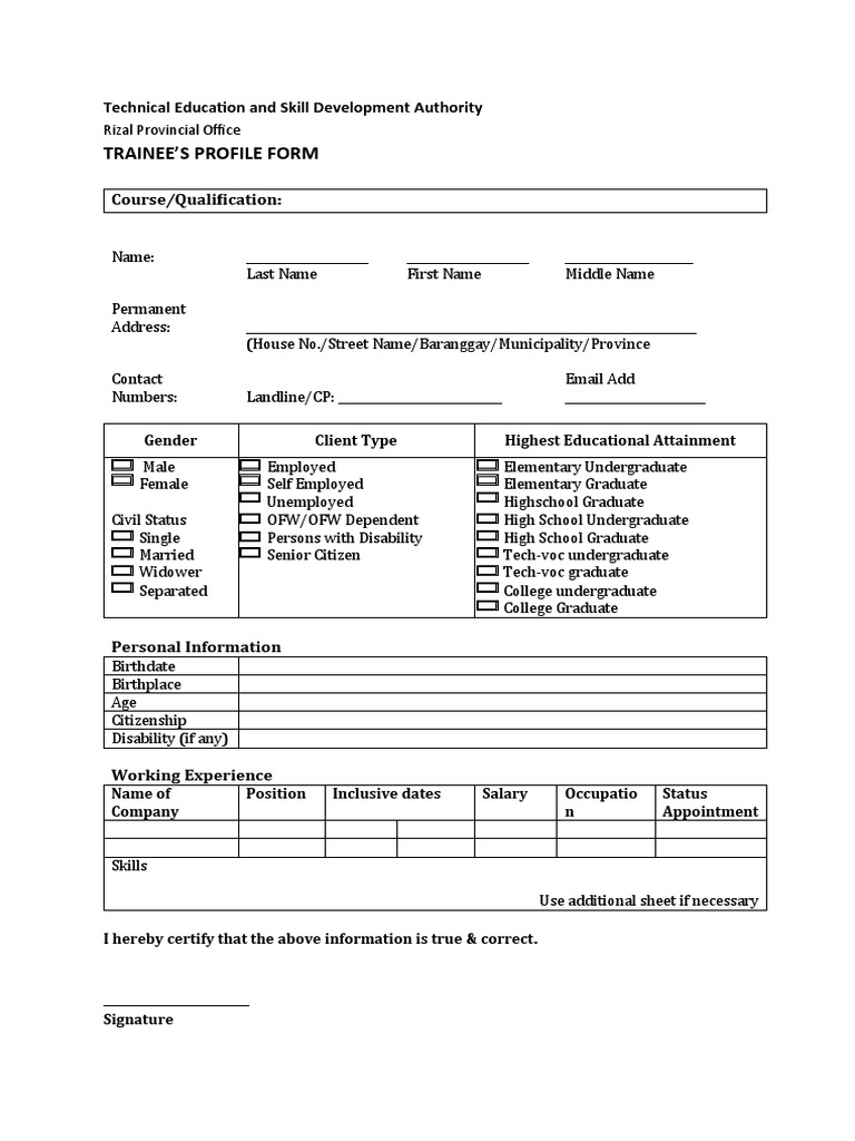 ITI Trainee Profile Form | PDF